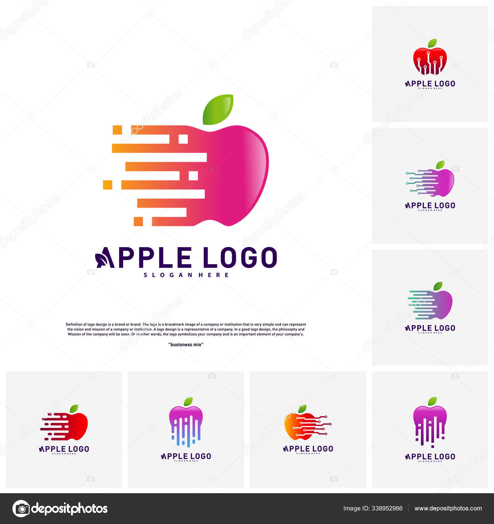 Set of Tech Apple logo concept. Fast Apple Creative Technology Logo ...