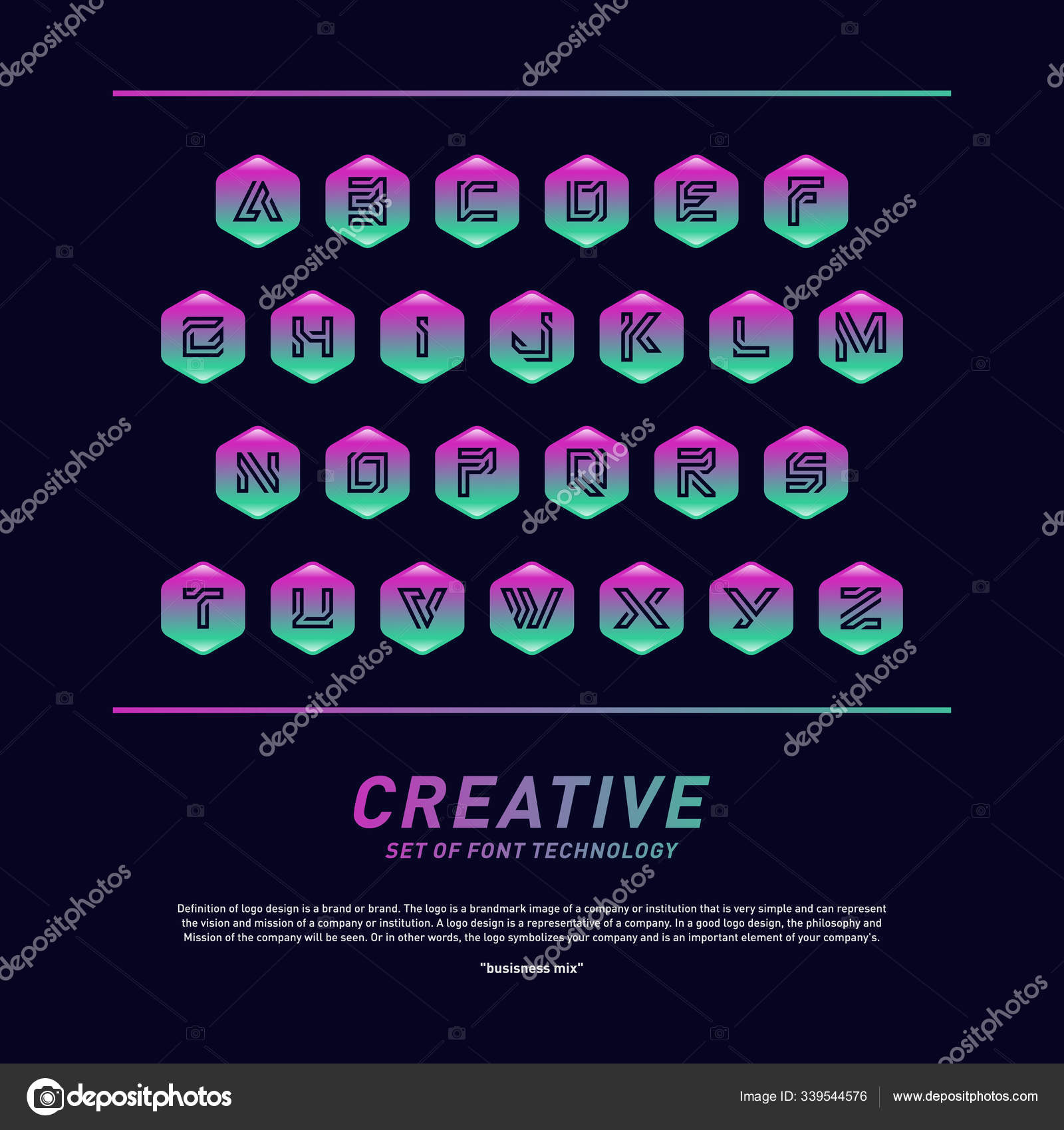 Modern Font Technology with hexagon and alphabet design. Creative Font ...