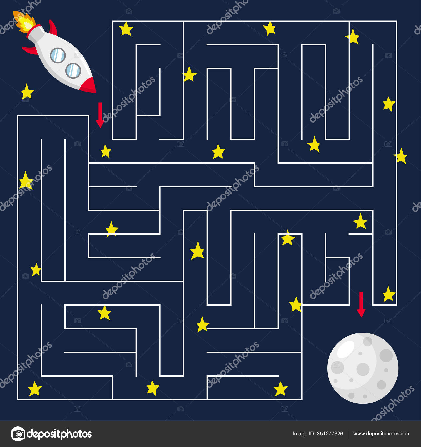 Maze Game Kids Help Rocket Find Right Way Moon Space Stock Vector Image ...
