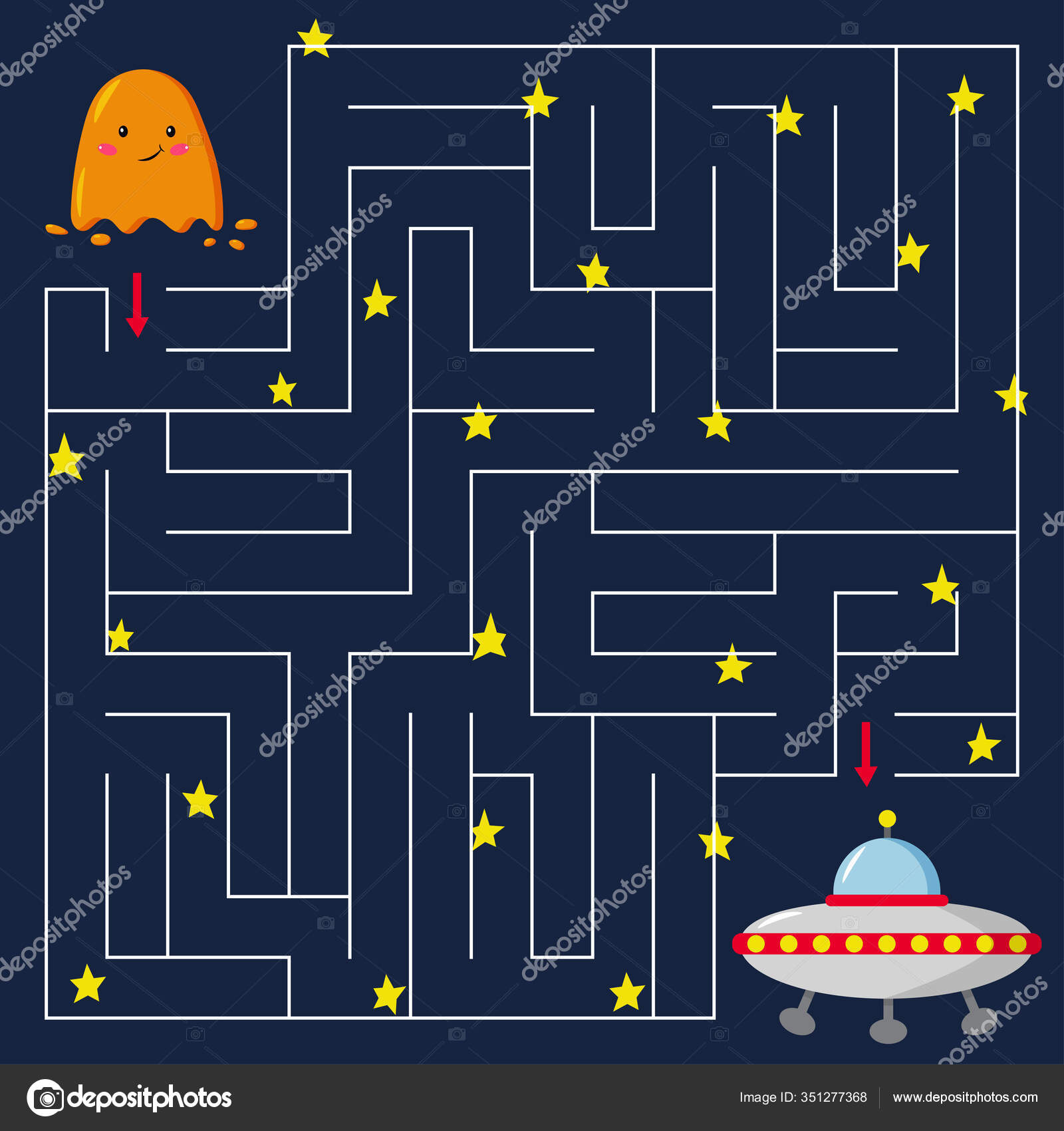 Maze Game Kids Help Alien Find Right Way Ufo Space Stock Vector Image ...