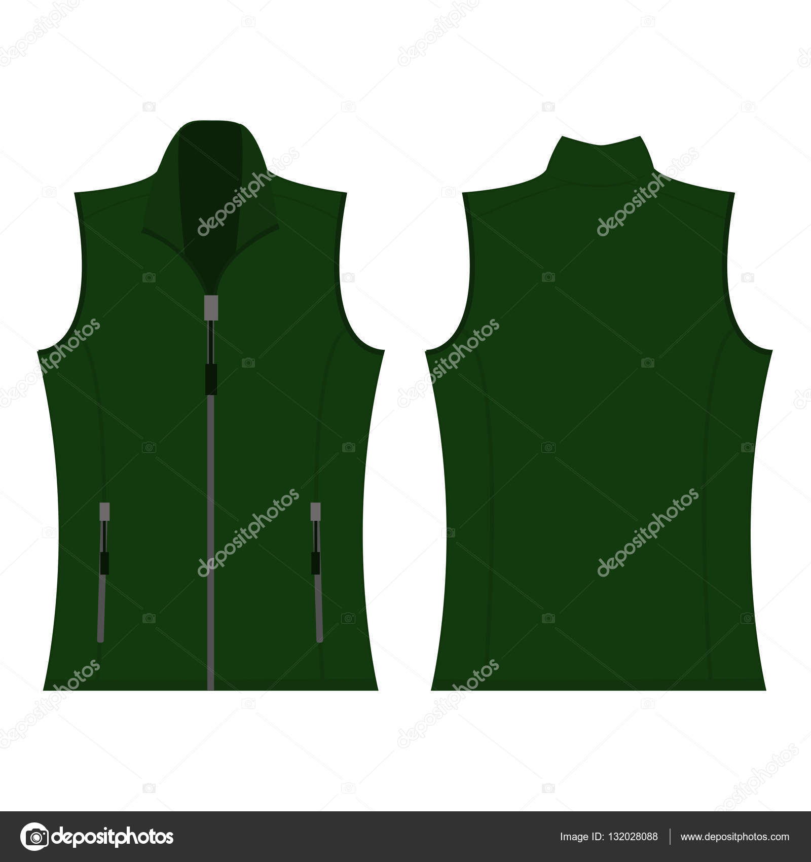 Green color autumn fleece vest isolated vector on the white background ...