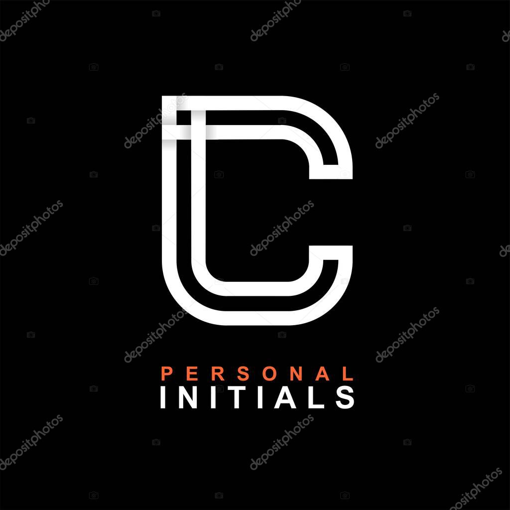 Letra mayúscula C. Creada a partir de rayas blancas entrelazadas con ...