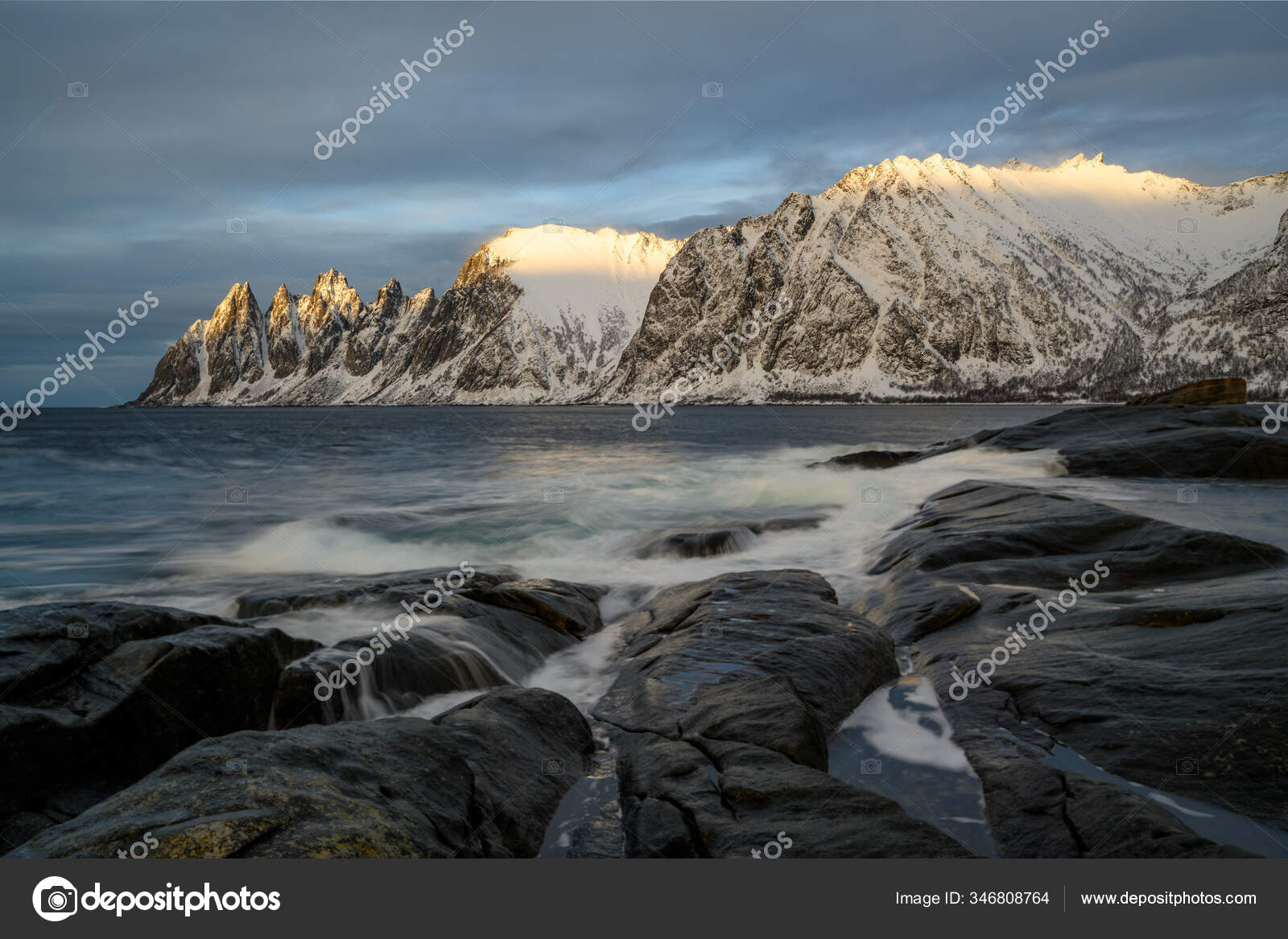 Devils teeth in Steinfjord fjord and mountain in Northern Norway Stock ...