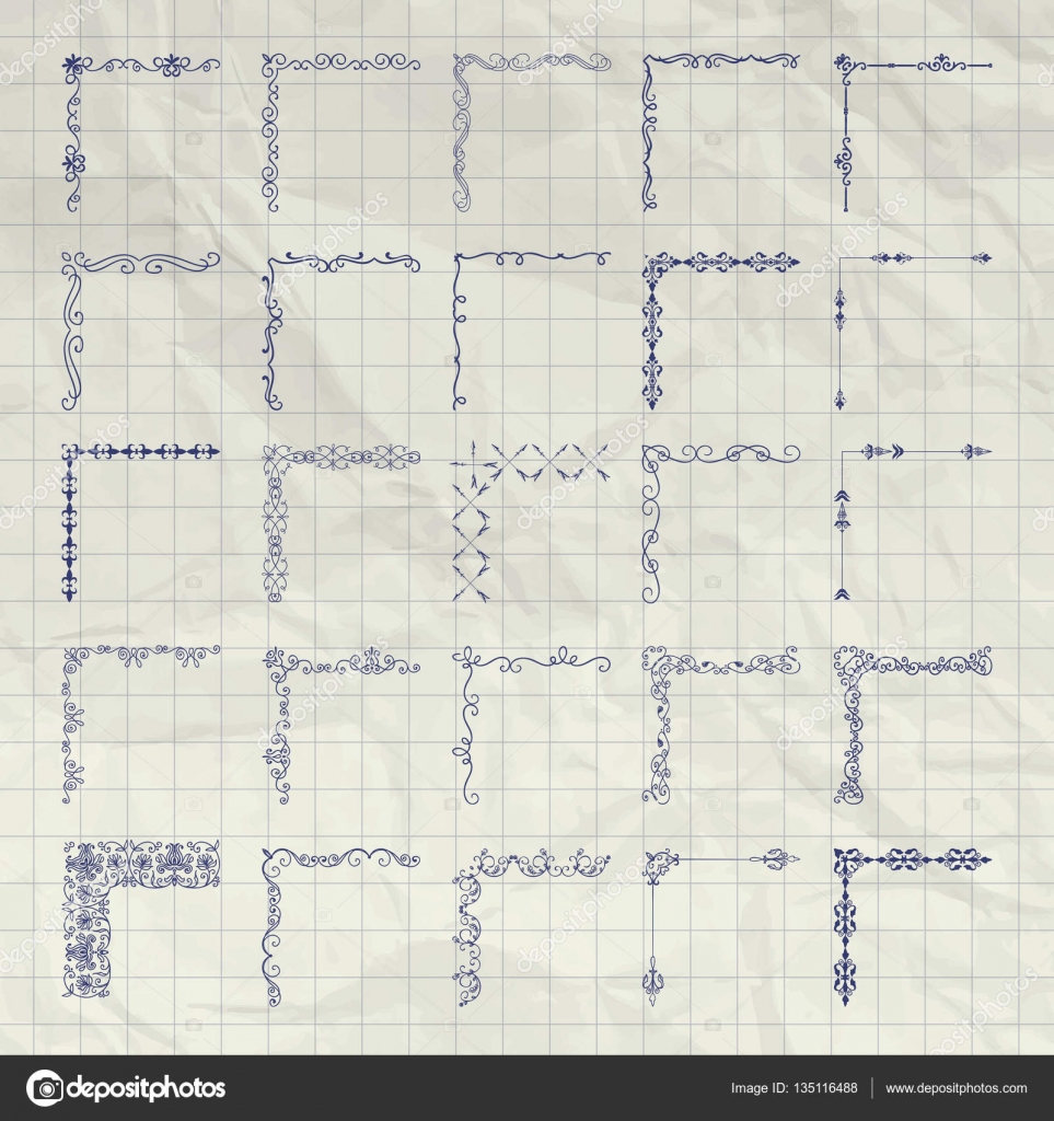 Vector Decorative Pen Drawing Outlined Corners on Crumpled Paper ...