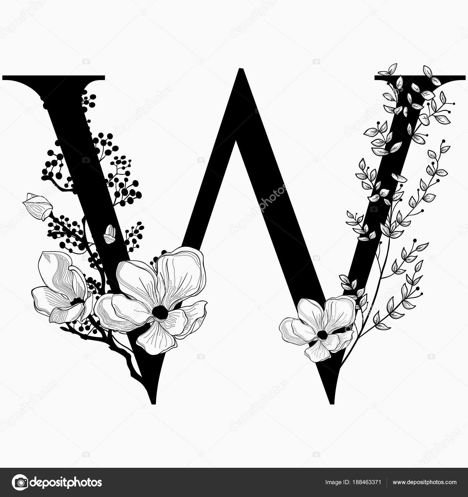 Vector Hand Drawn floral uppercase W monogram and logo Stock Vector ...