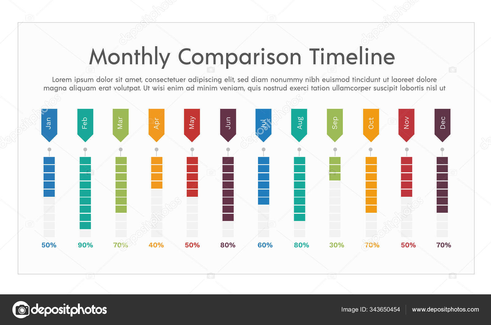 Monthly Comparison Timeline Infographics Showing Months Values ...