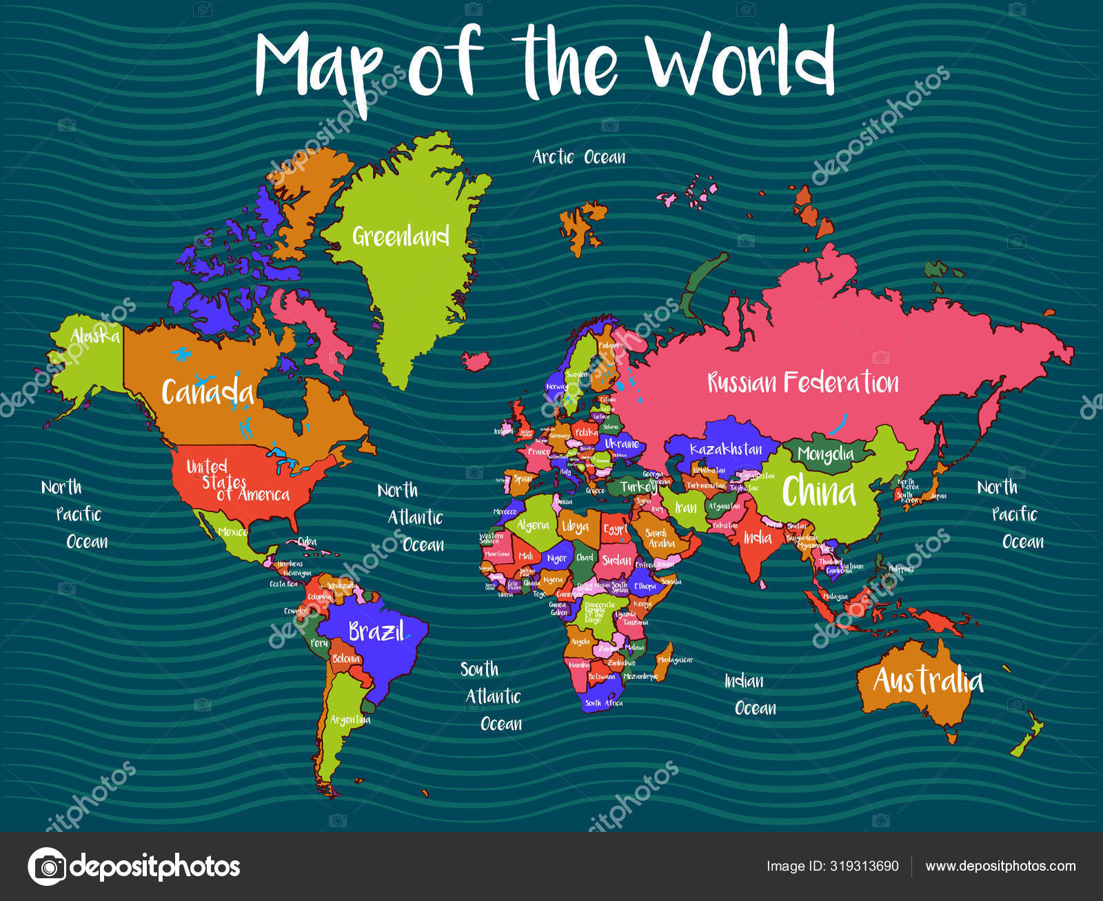 Peta Dunia Berwarna Dengan Latar Belakang Hijau Hanya Ilustrasi Vektor ...