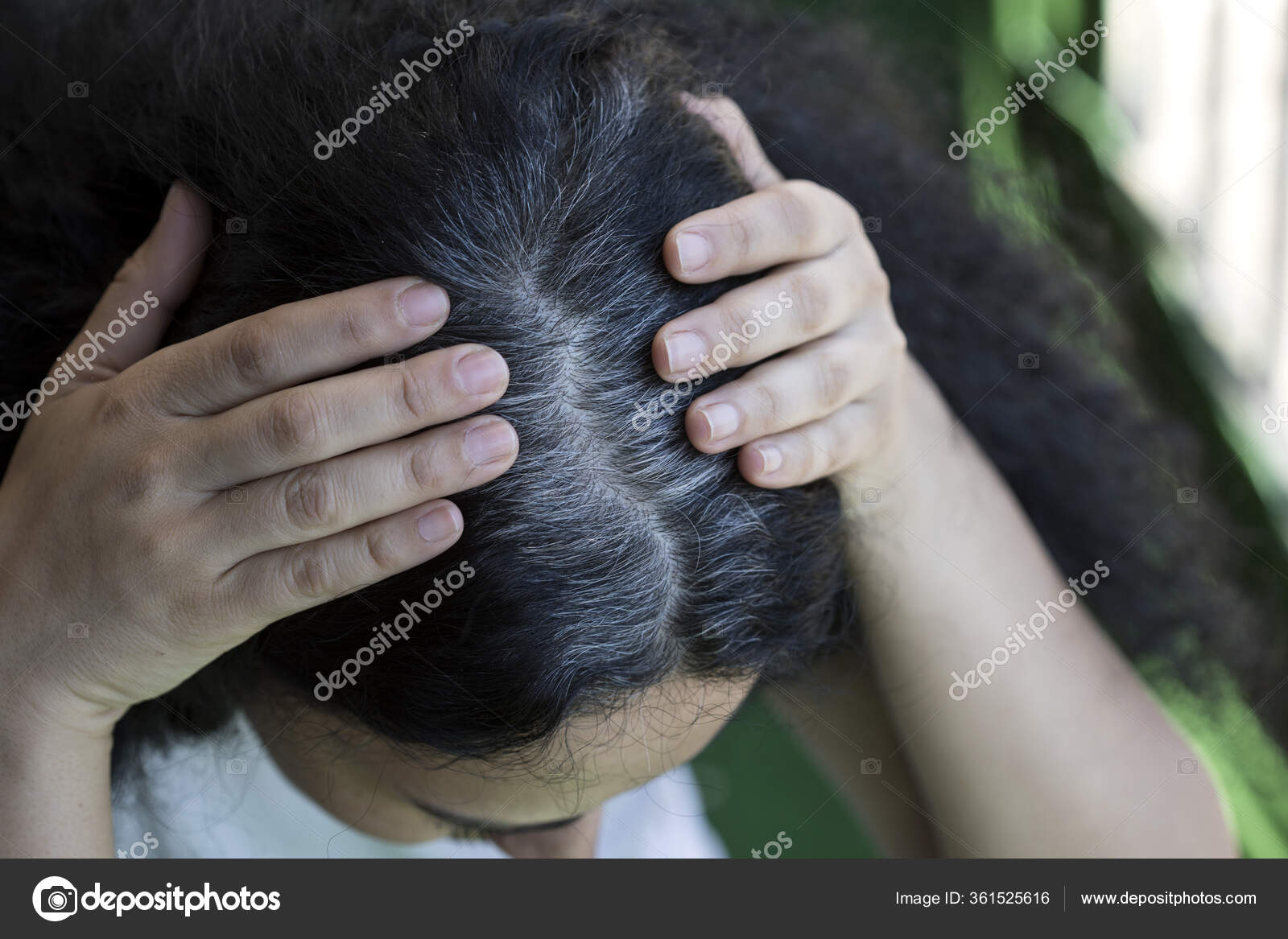 Woman Holding Her Head Checking Her White Hair — Stock Photo ...