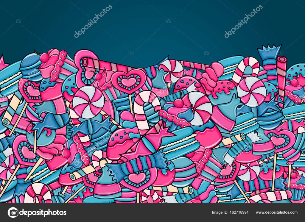 Candy and sweets cartoon doodle background design. Stock Vector Image ...