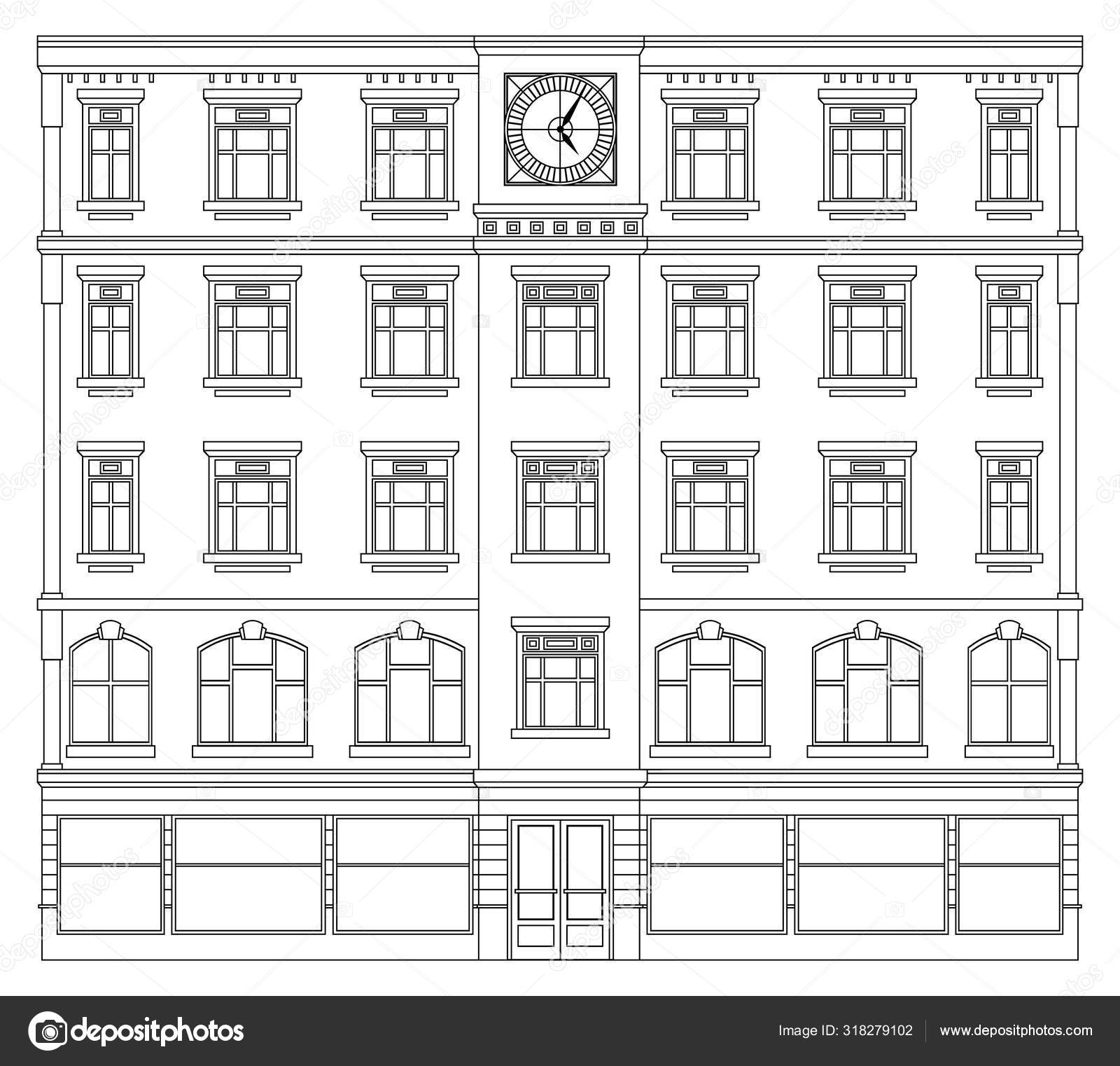 Detail Front View House Facade Building Outline Contour Shop Street ...