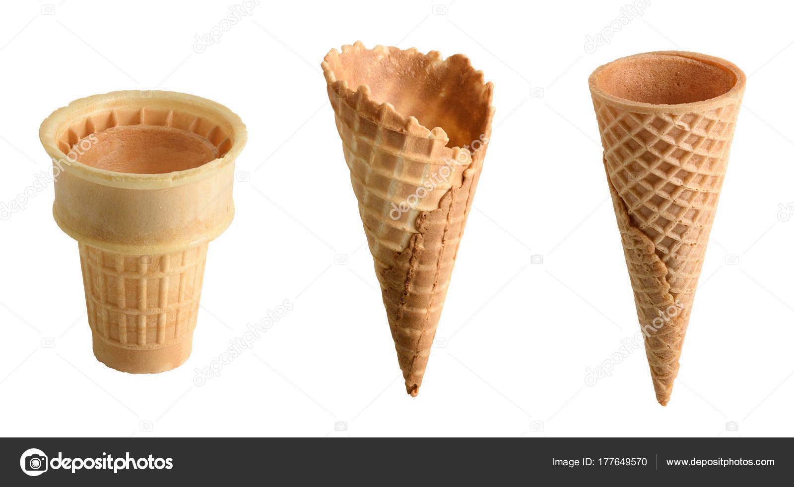 Collection Empty Ice Cream Cone Isolated White Background Stock Photo ...