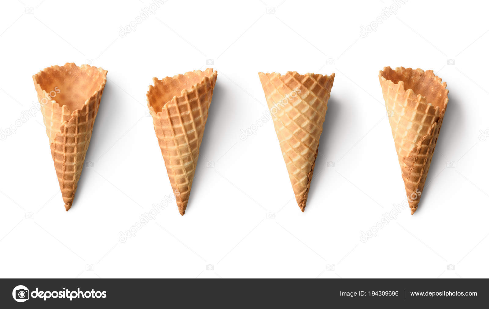 Collection Empty Ice Cream Cones Isolated White Background Stock Photo ...