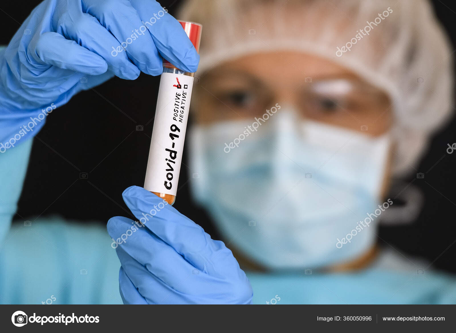 Woman Protective Suit Hold Test Tube Positive Result Infected ...