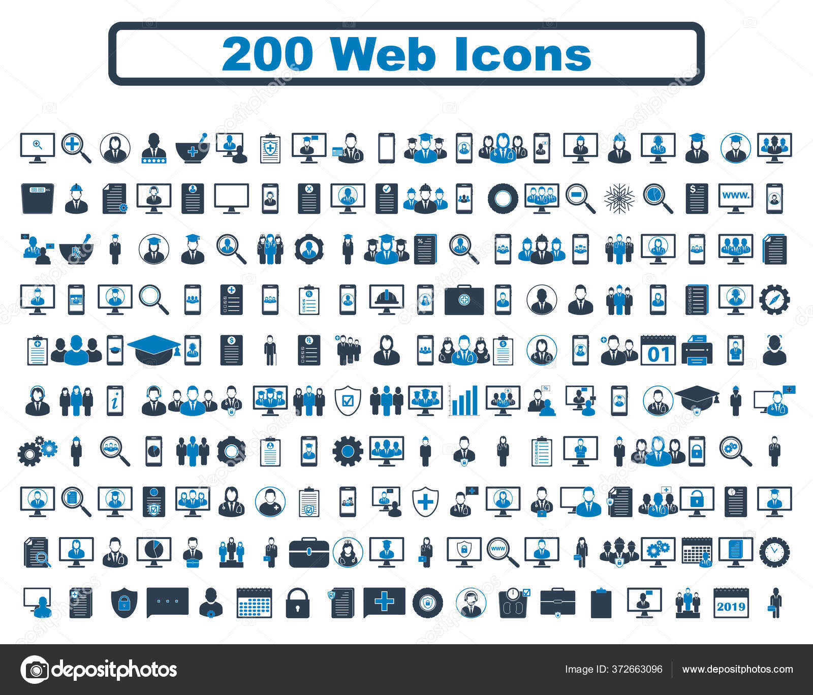 200 Web Icon Set Flat Style Vector Eps Stock Vector by ©Iconghor 372663096