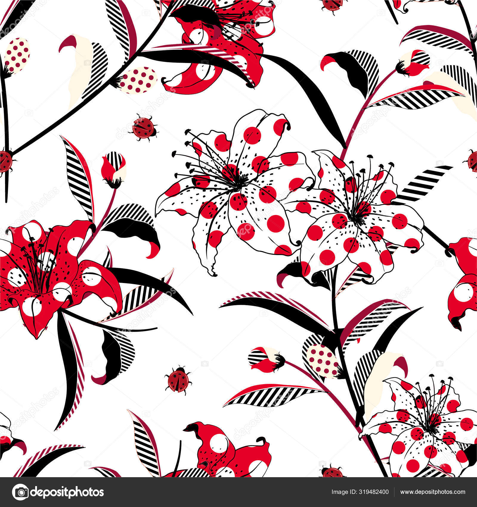 Pop art style of colorful Blooming Lily garden flower in and fun Stock ...