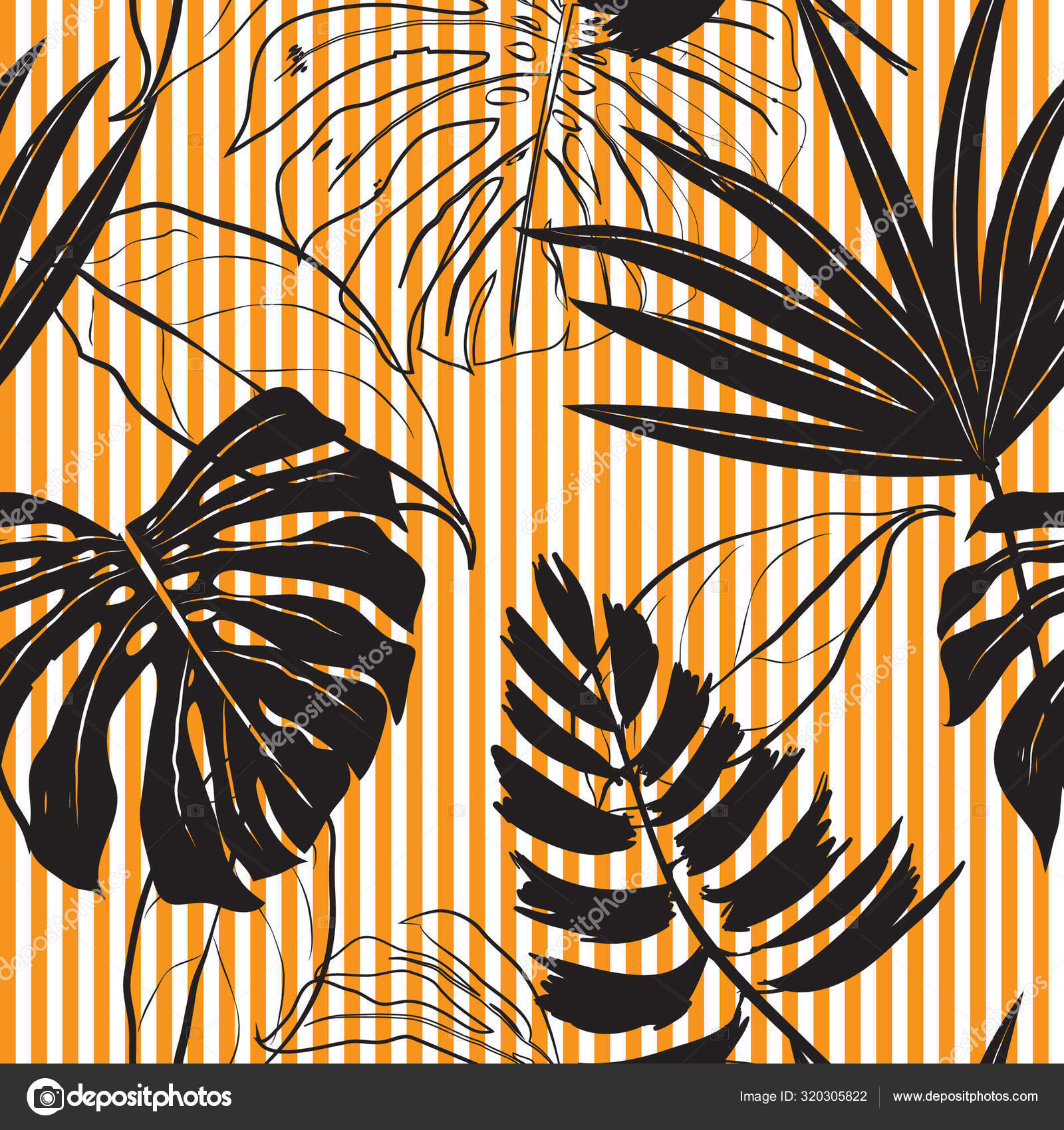 Bezešvé Ruka Nakreslené černé siluety tropické listy Stock Vector od ...