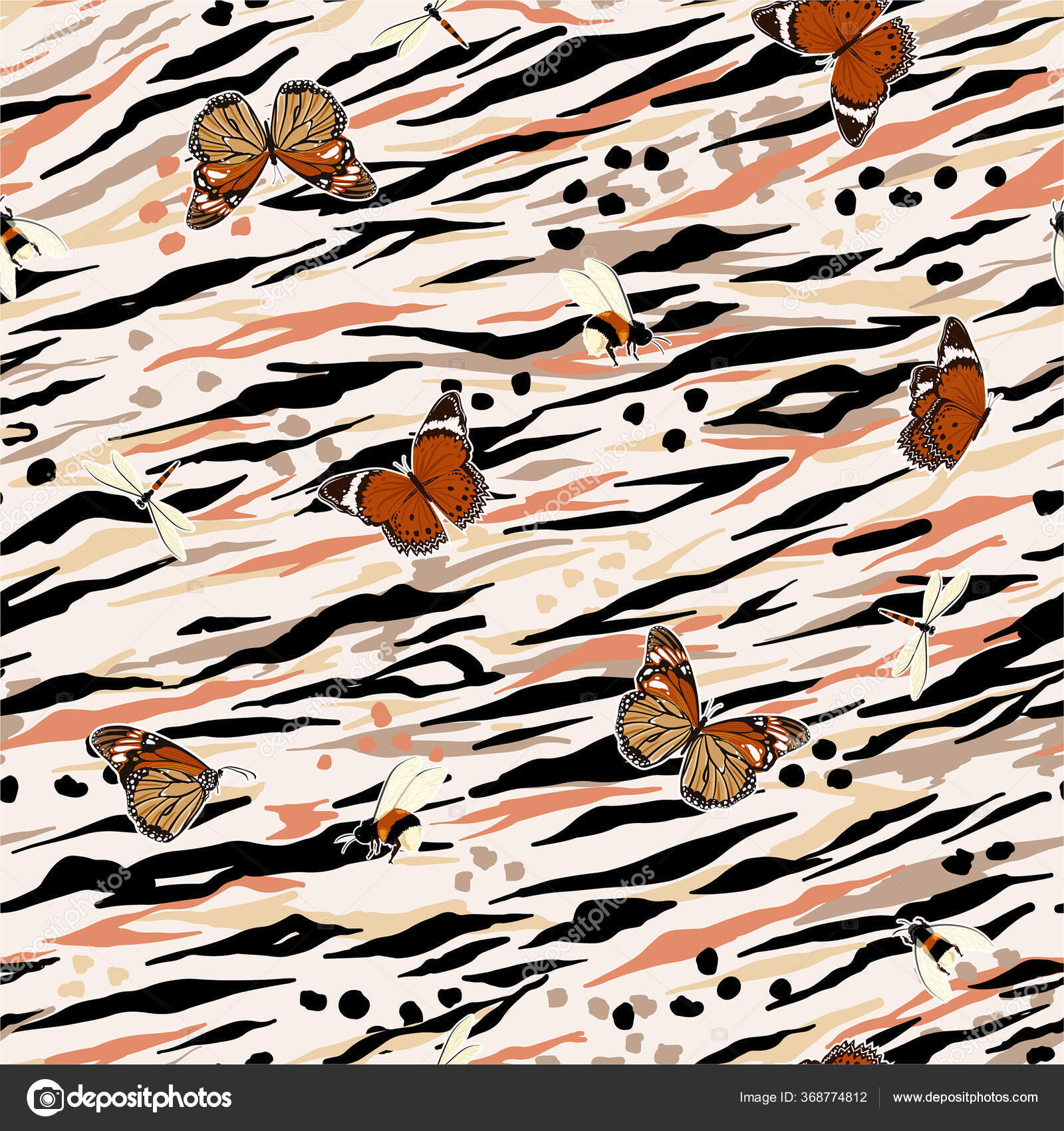 Beautiful Flying Butterflies Insect Layer Trendy Hand Drawn Animal Skin ...