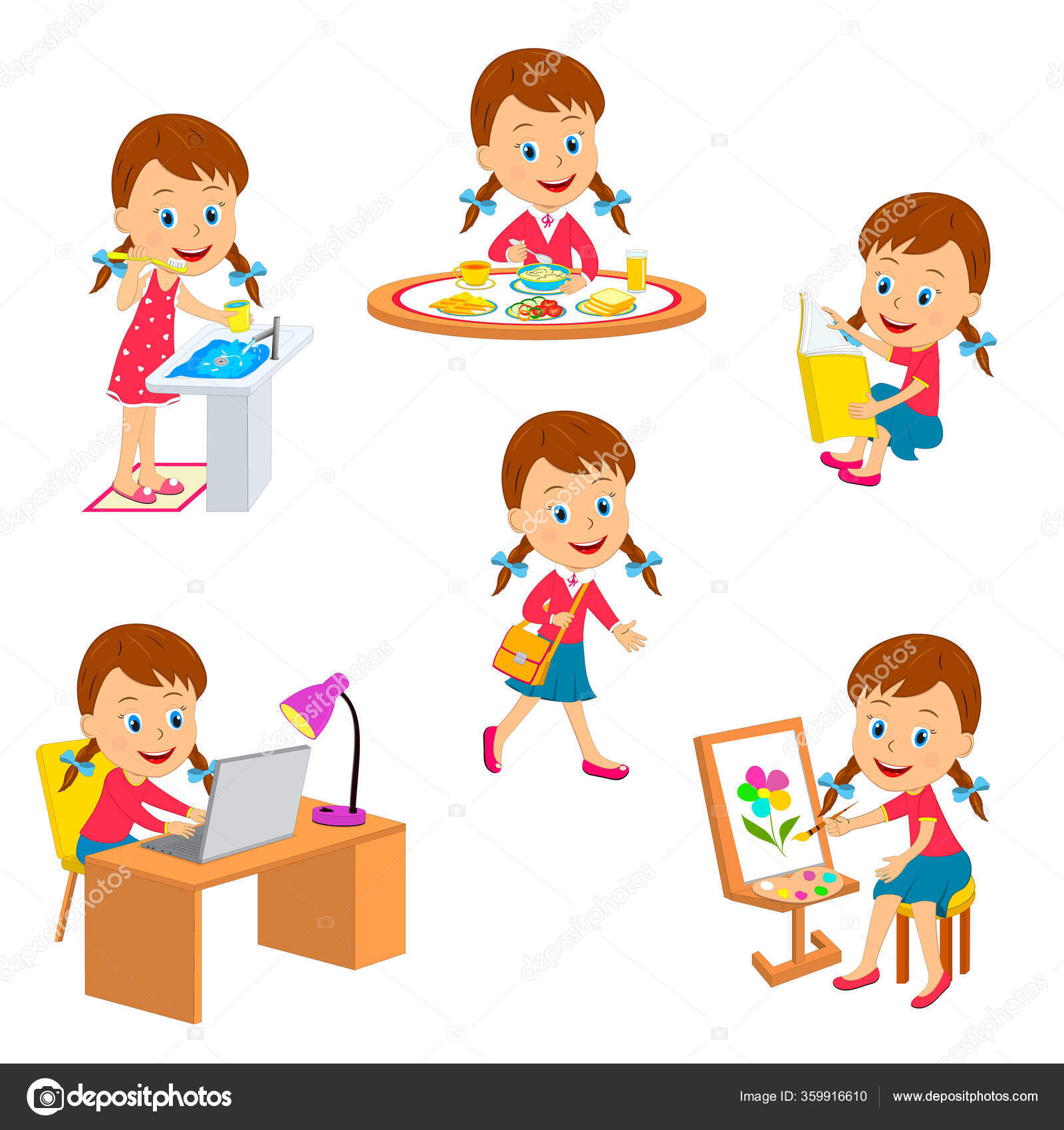 Little Boy Different Activity Collection Illustration Vector Stock ...