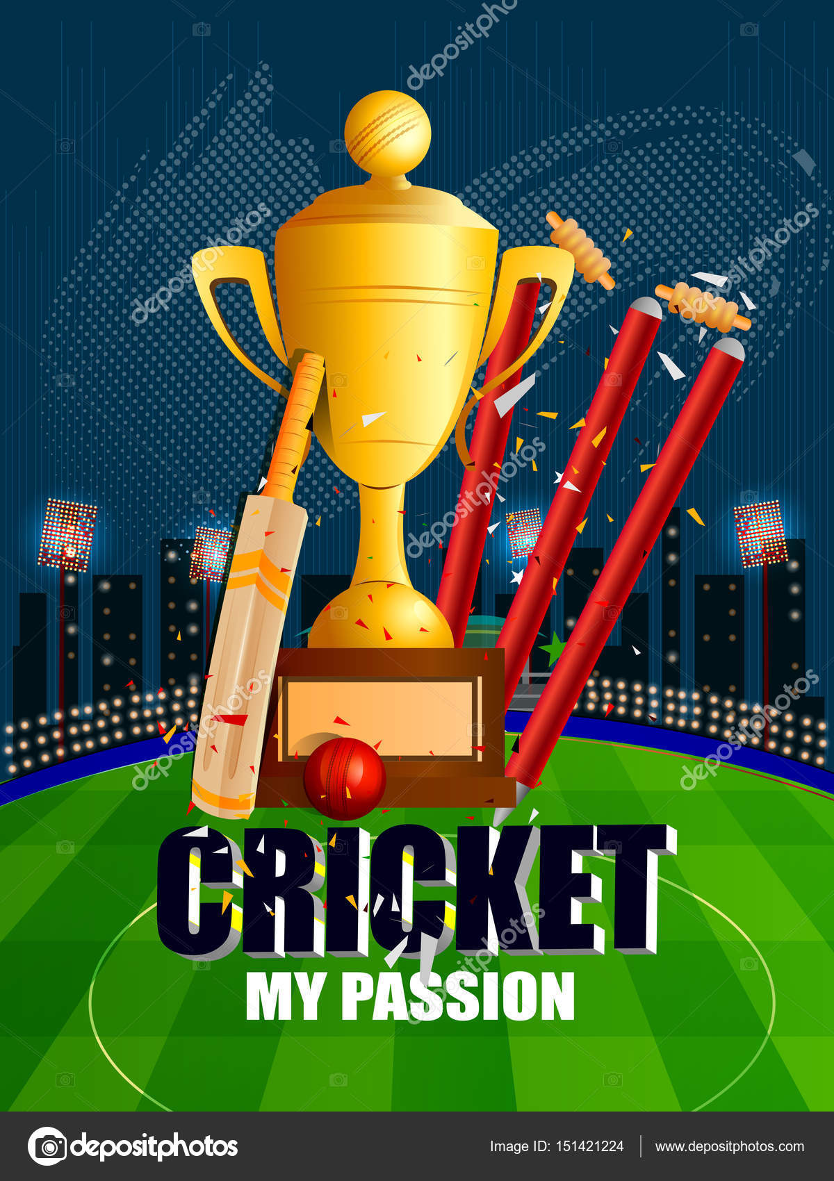 Cricket background with bat, ball and stump wicket — Stock Vector ...
