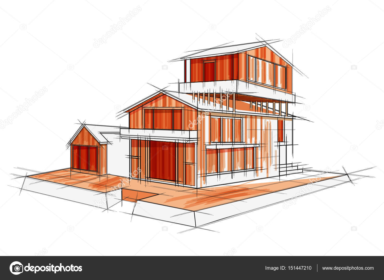 Sketch of exterior building draft blueprint design Stock Vector Image ...