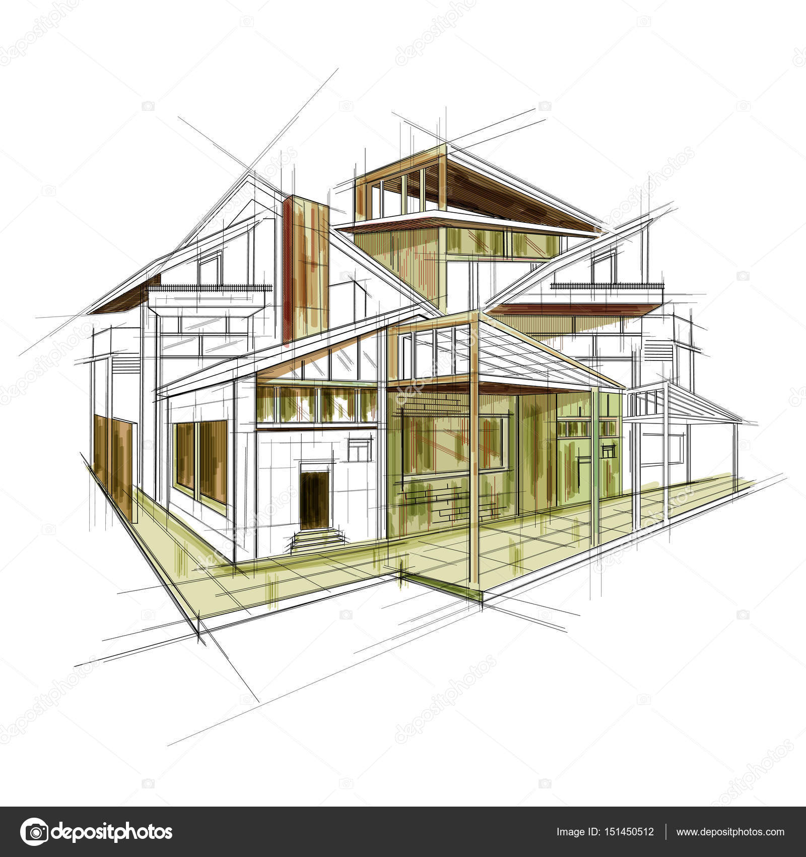 Sketch of exterior building draft blueprint design Stock Illustration ...