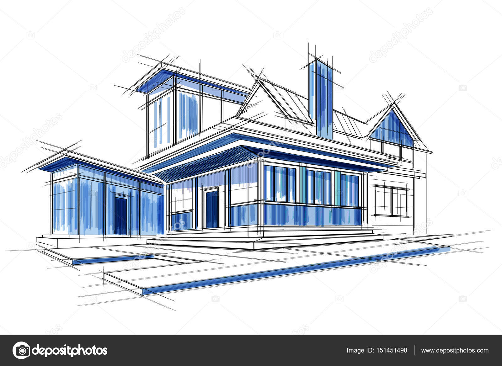 Sketch of exterior building draft blueprint design Stock Illustration ...