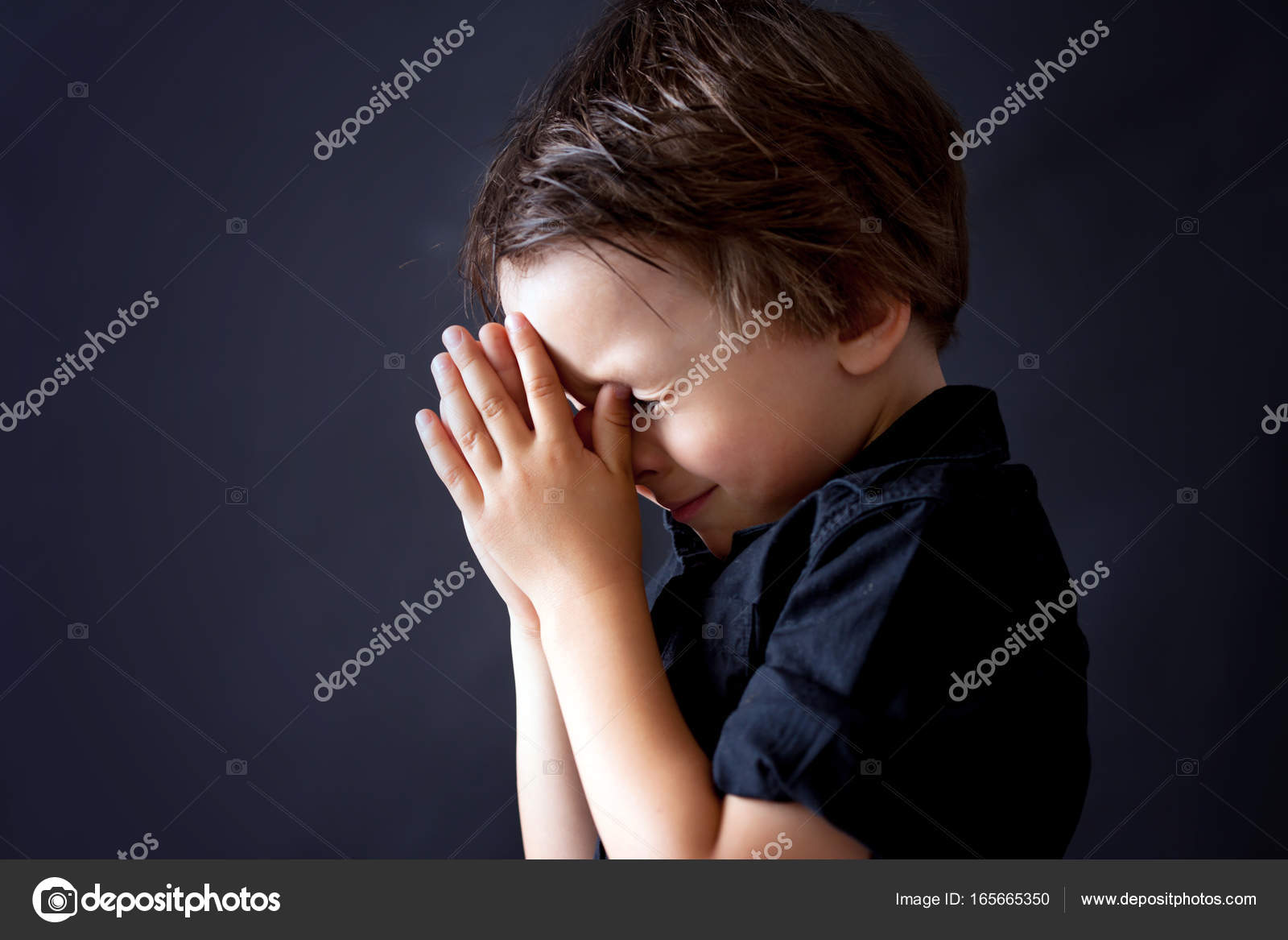 Little boy praying, child praying, isolated background Stock Photo by ...