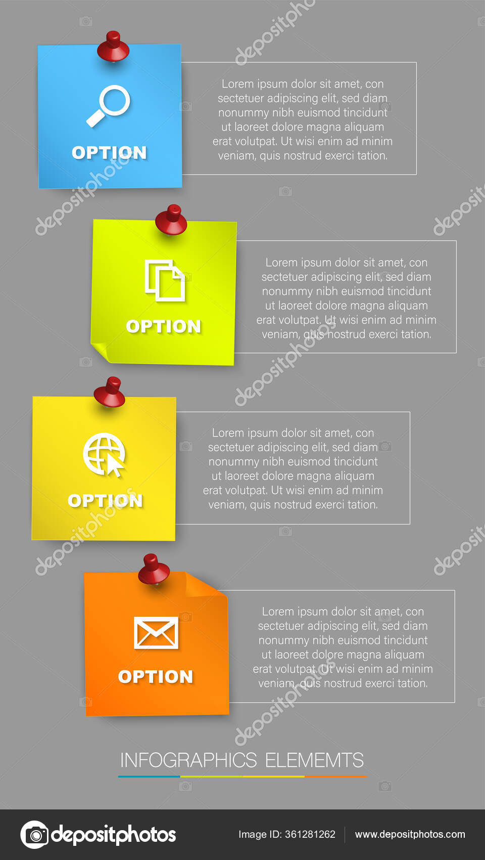 Vertical Colourful Sticky Note Infographic Vector Illustration Options ...
