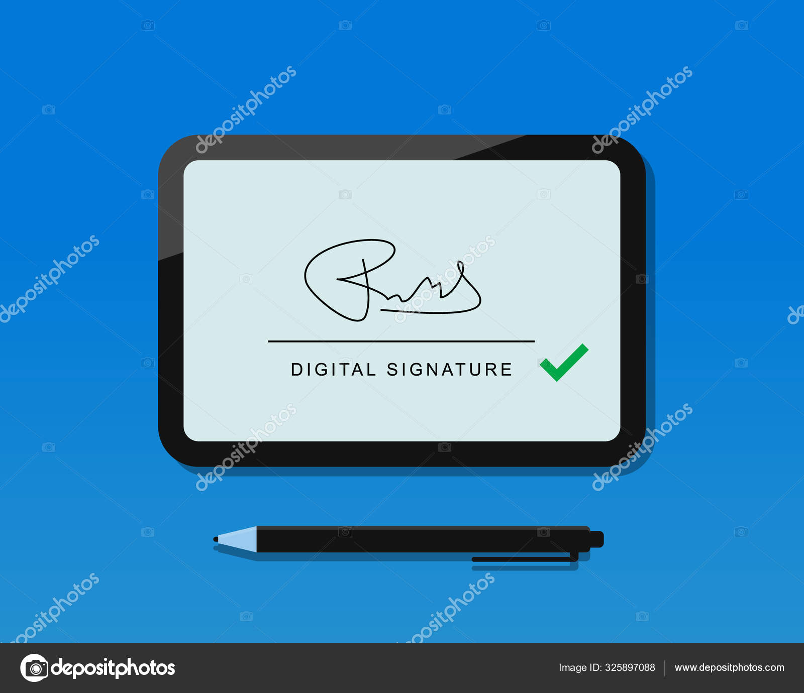 Digital Signature Pen Display Concept Flat Design Stock Vector Image by ...
