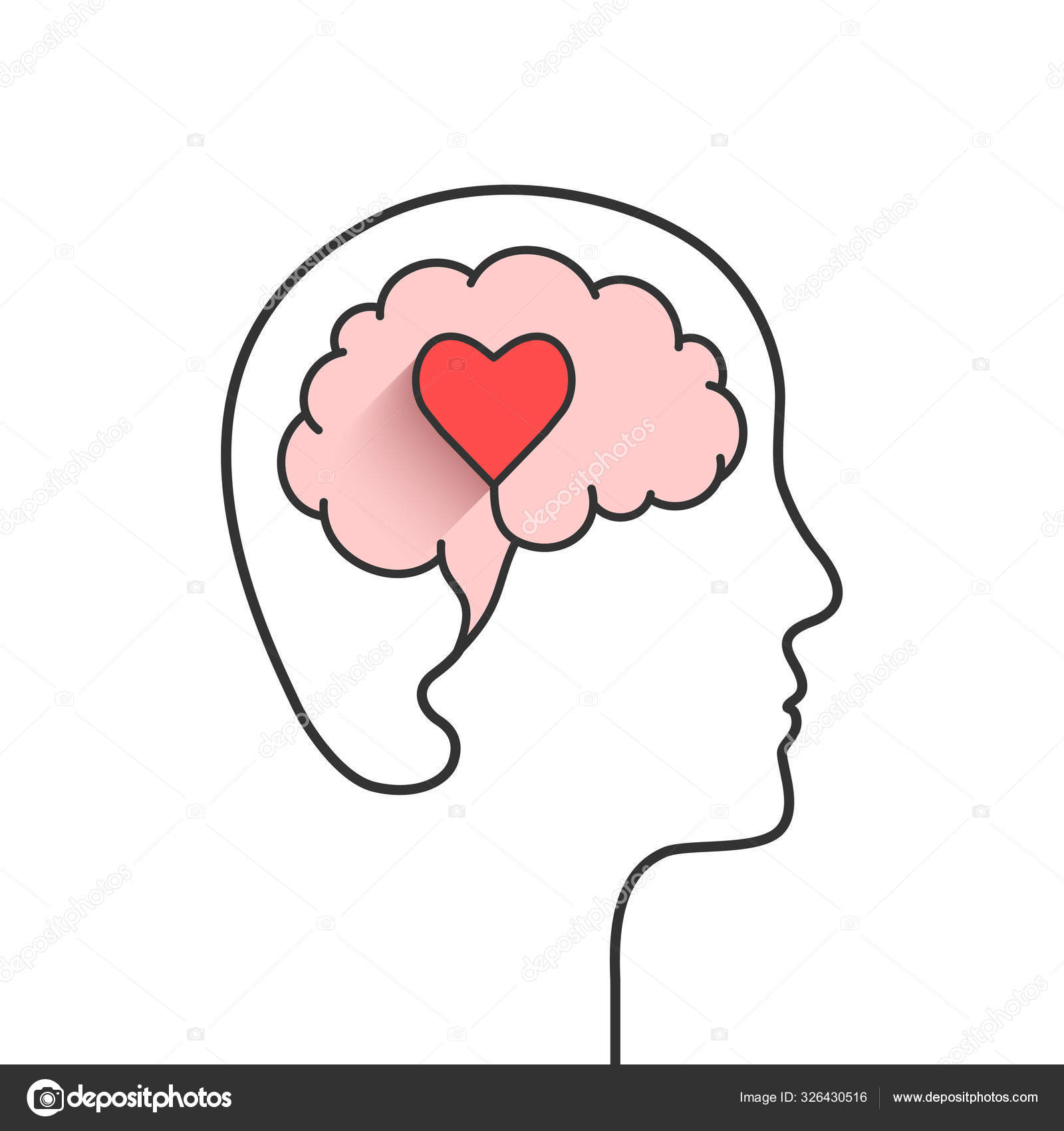Silueta Cabeza Cerebro Humano Con Forma Corazón Como Amor Salud Vector ...