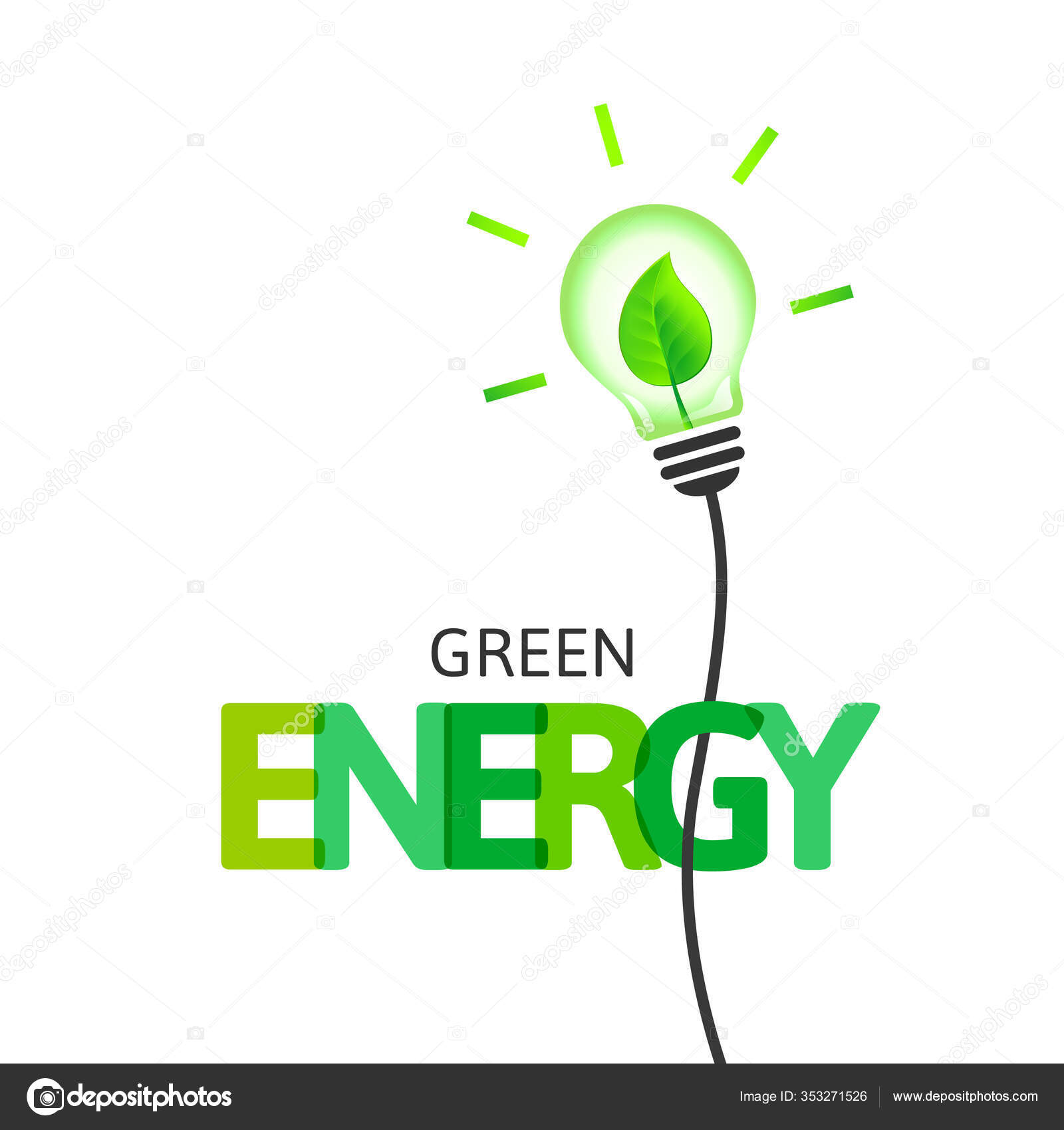 Green Energy Concept Lightbulb Leaf Integrated Text Lettering Multiply ...