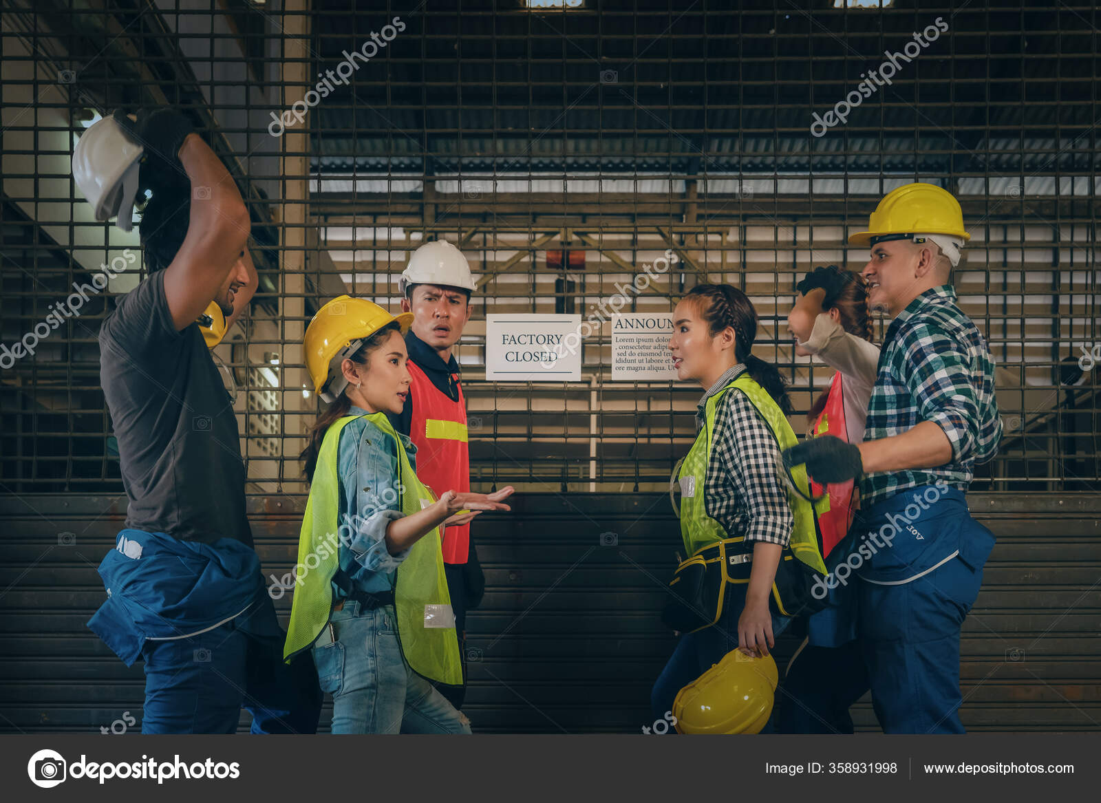 Factory Workers Grouping Gate Annoucement Factory Closed Due Economics ...
