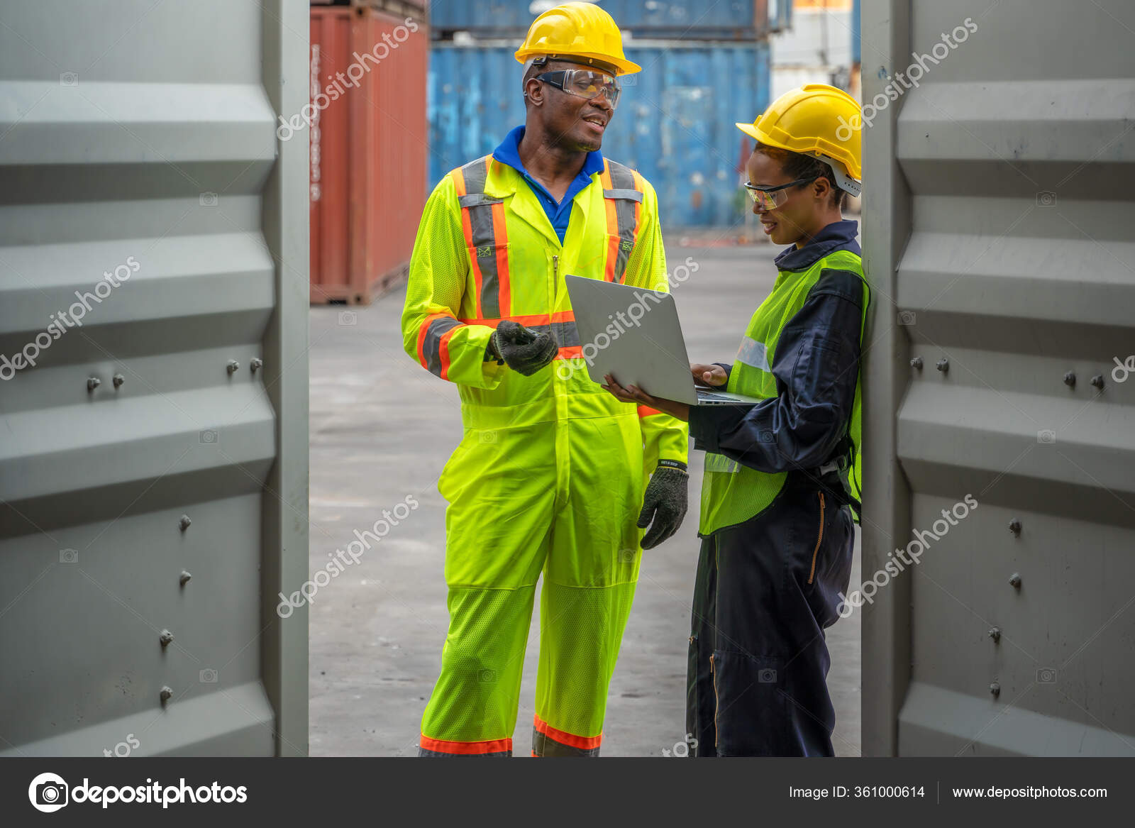 Industrail Background African American Containers Yard Cargo Inspector ...