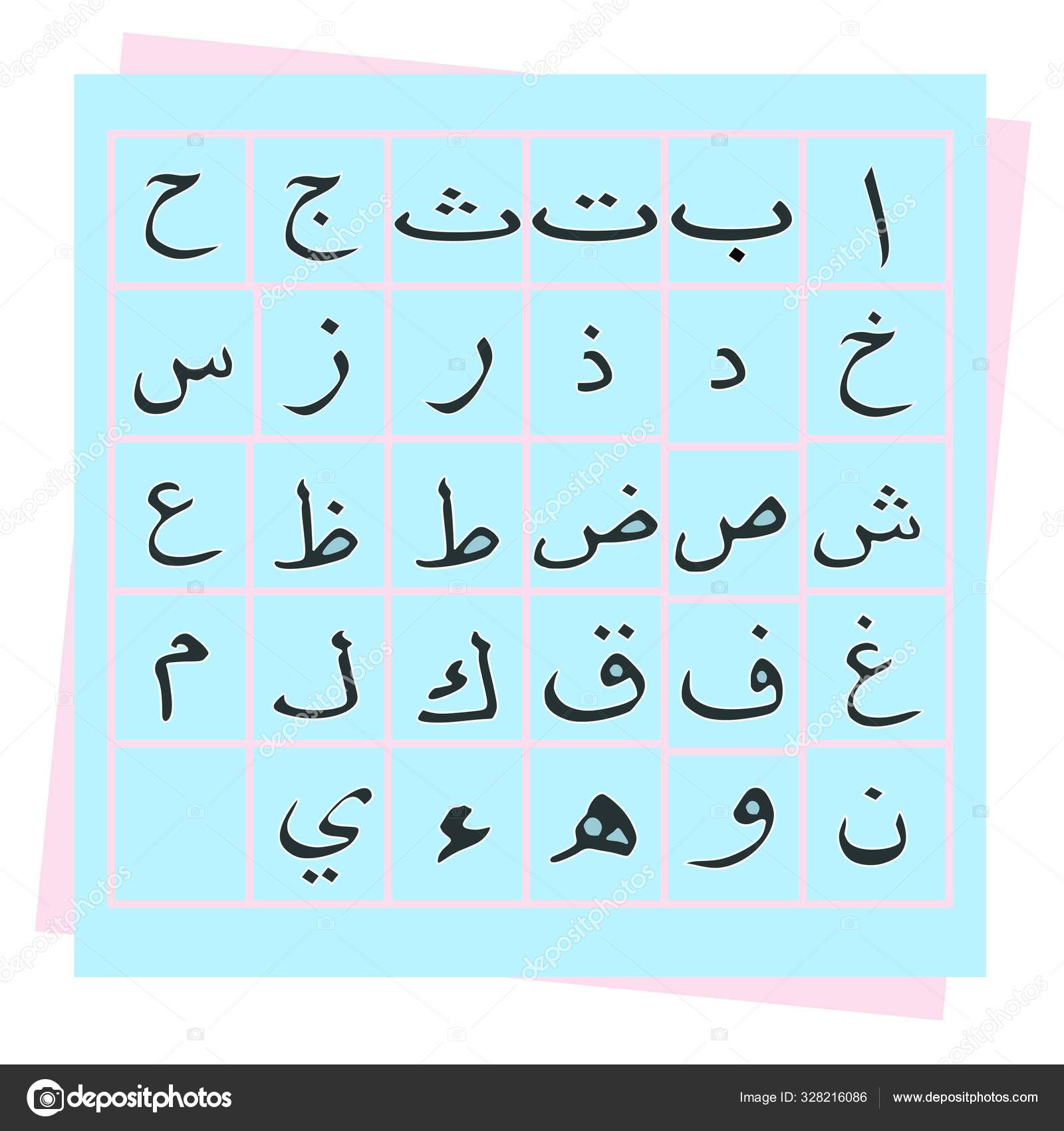 Set Abjad Arab Vektor Alfabet Arab Berwarna Nama Dan Bentuk Vektor Stok ...