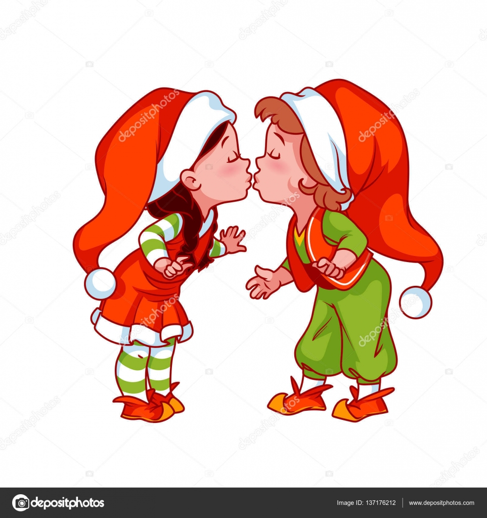 Cartoon Santa's little helpers are kissing. — Stock Vector © yavi ...