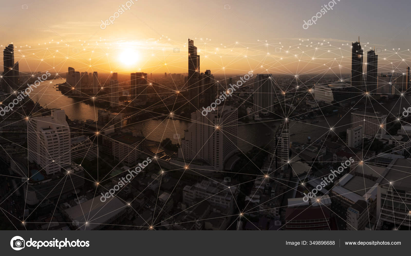 Wireless Network Connection Technology Concept Abstract Buildings City ...