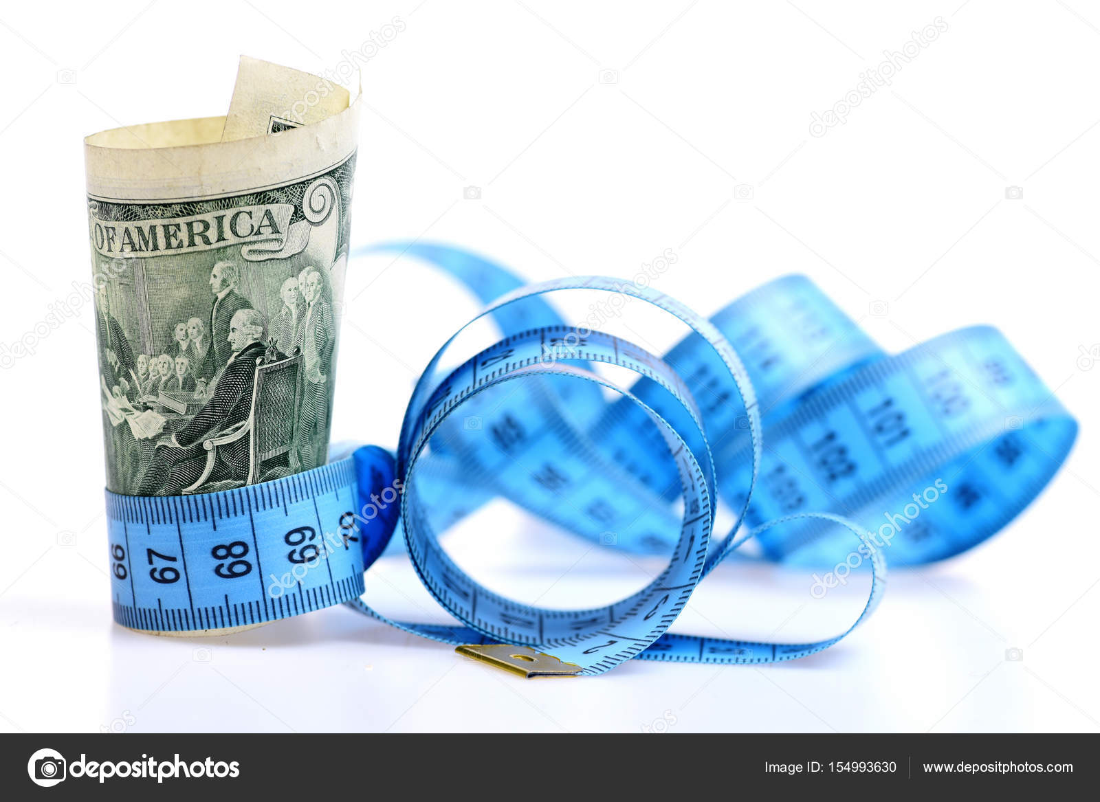 Meter tape and dollar banknote isolated on white — Stock Photo ...