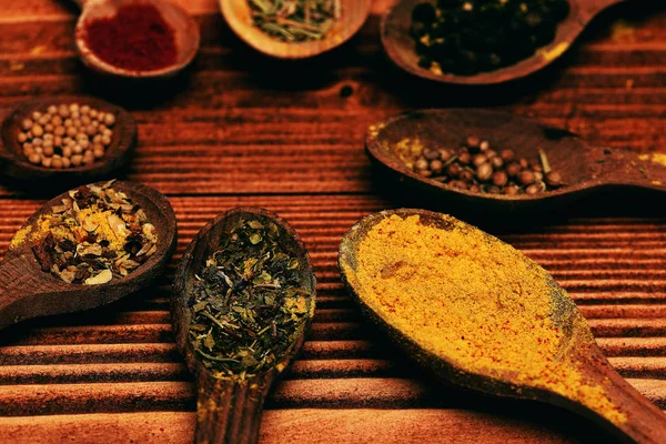 spicy fragrant spices in spoons - Stock Image - Everypixel