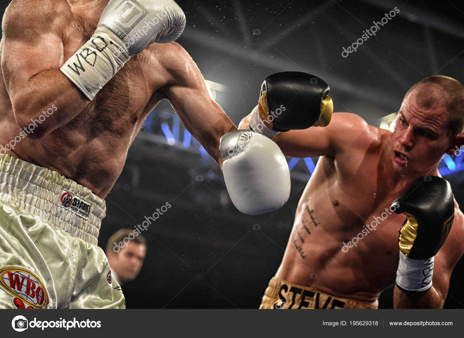 An unidentified boxers in the ring during fight for ranking points ...