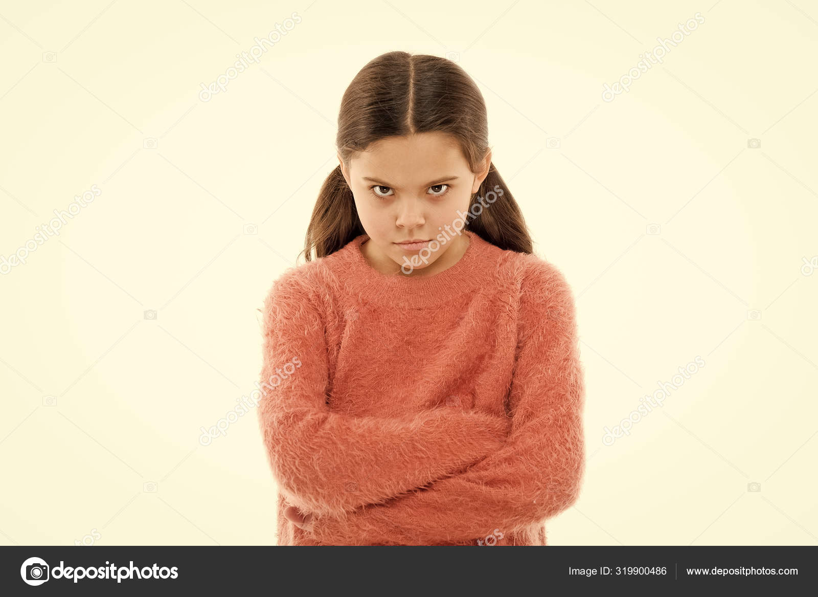 Still angry. Disagreement and stubbornness. Girl serious face offended ...