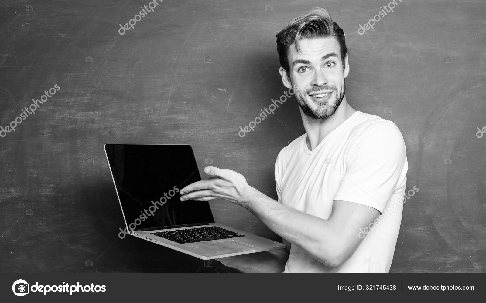 School teacher programming with laptop. Student learn programming ...