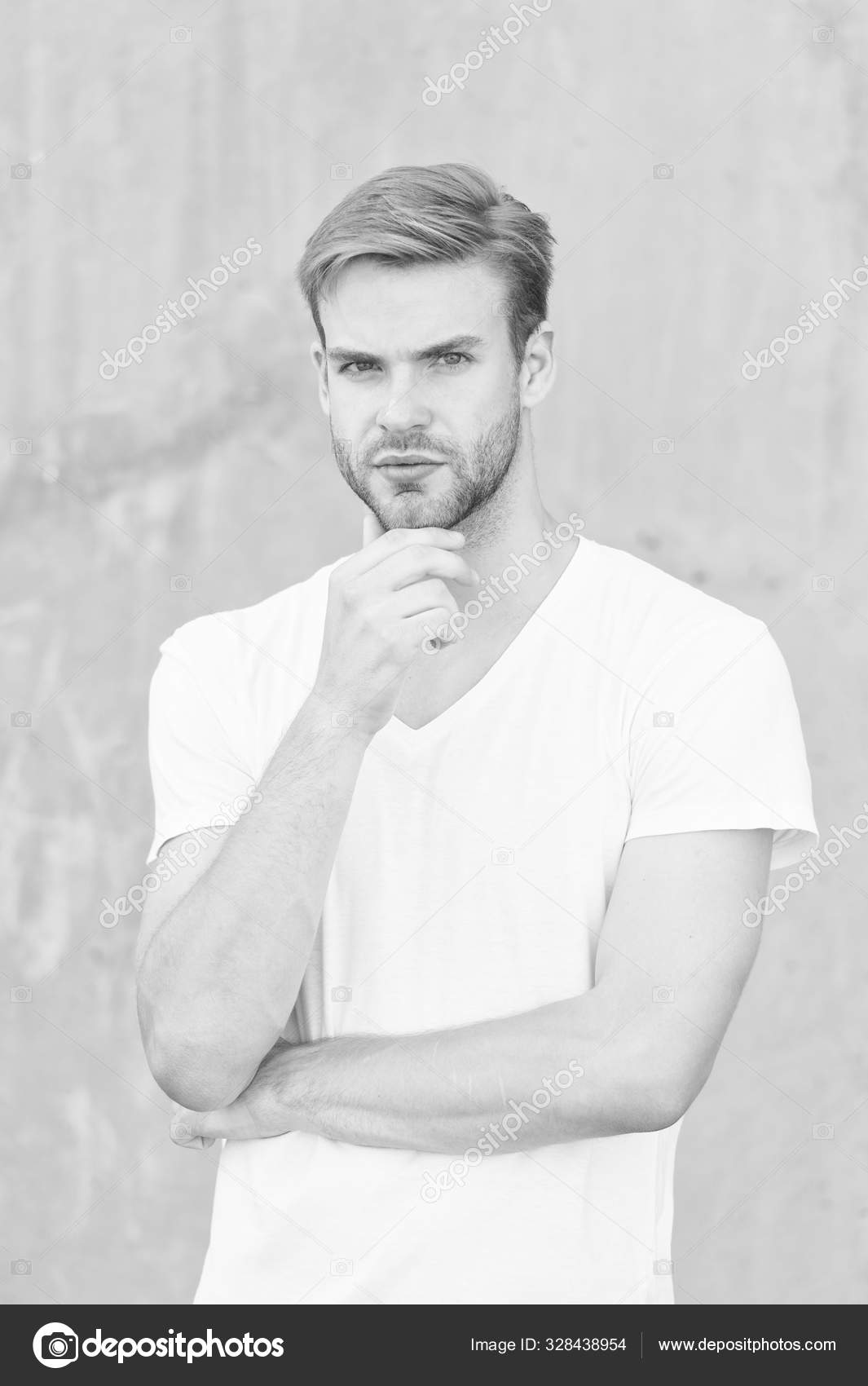 Handsome Caucasian Man Gray Background Ideal Traits That Make Man