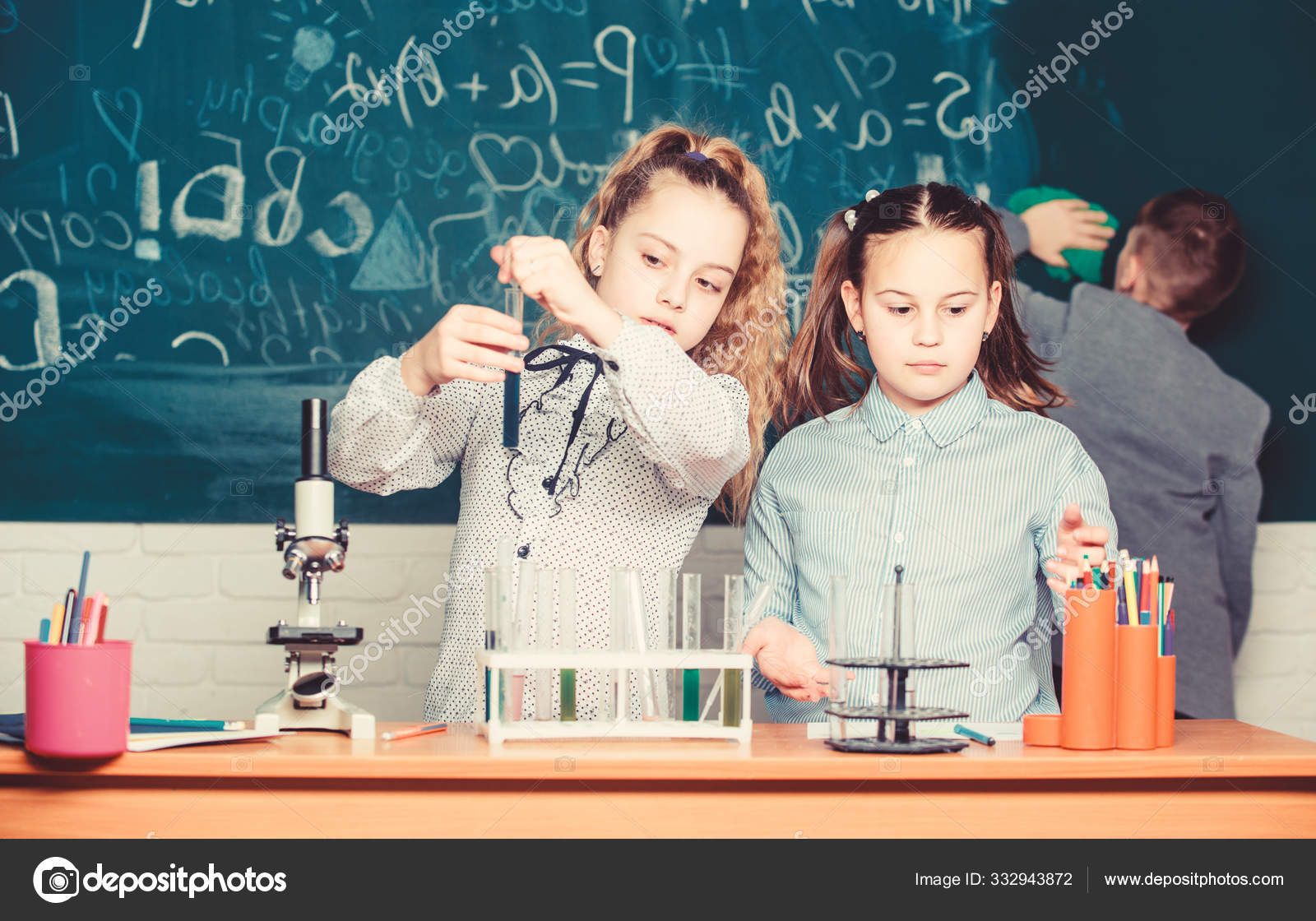Lab microscope. students doing biology experiments with microscope ...