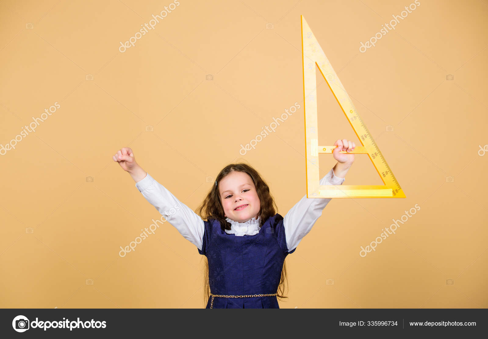 Kid school uniform hold ruler. School education concept. Learn ...