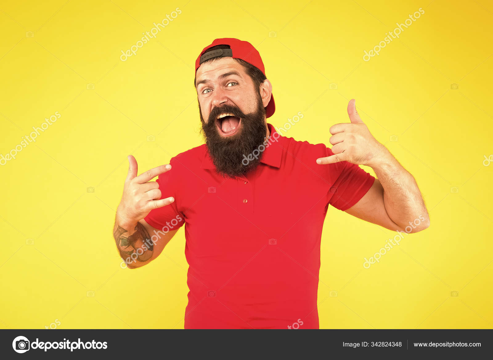 Funny happy guy. Approve or recommend concept. Man smile unshaven face ...