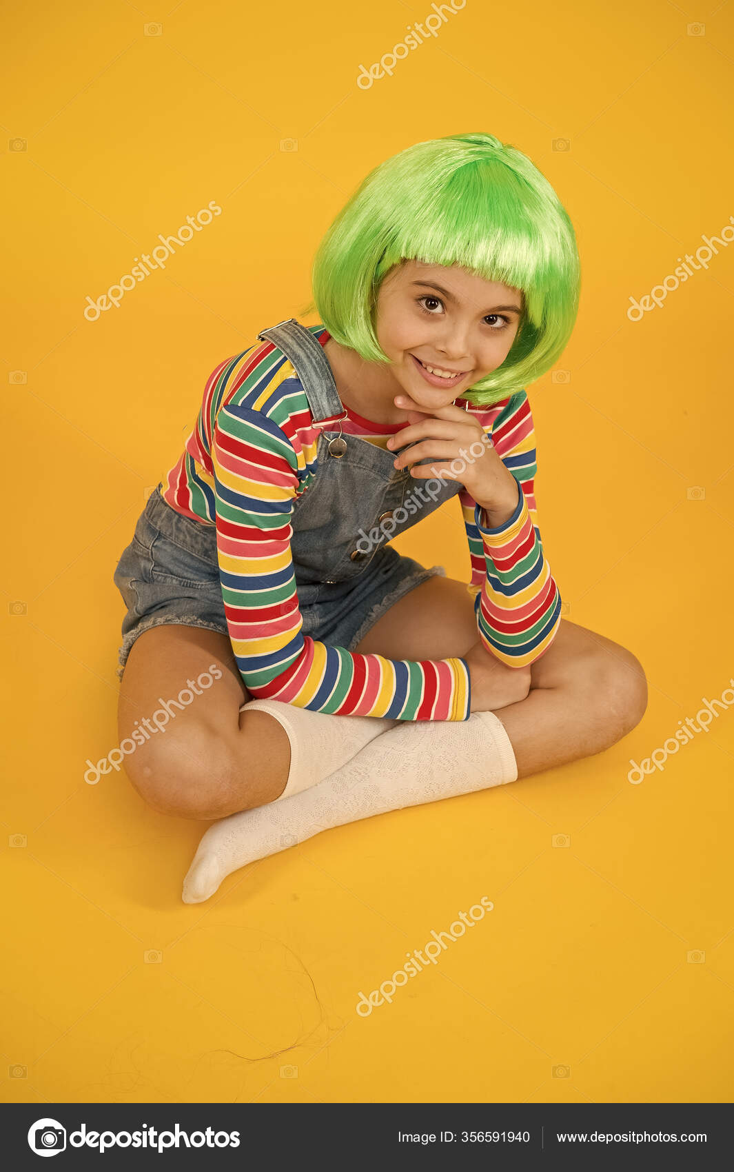 Create new look in salon. Happy girl with beauty look. Little child ...