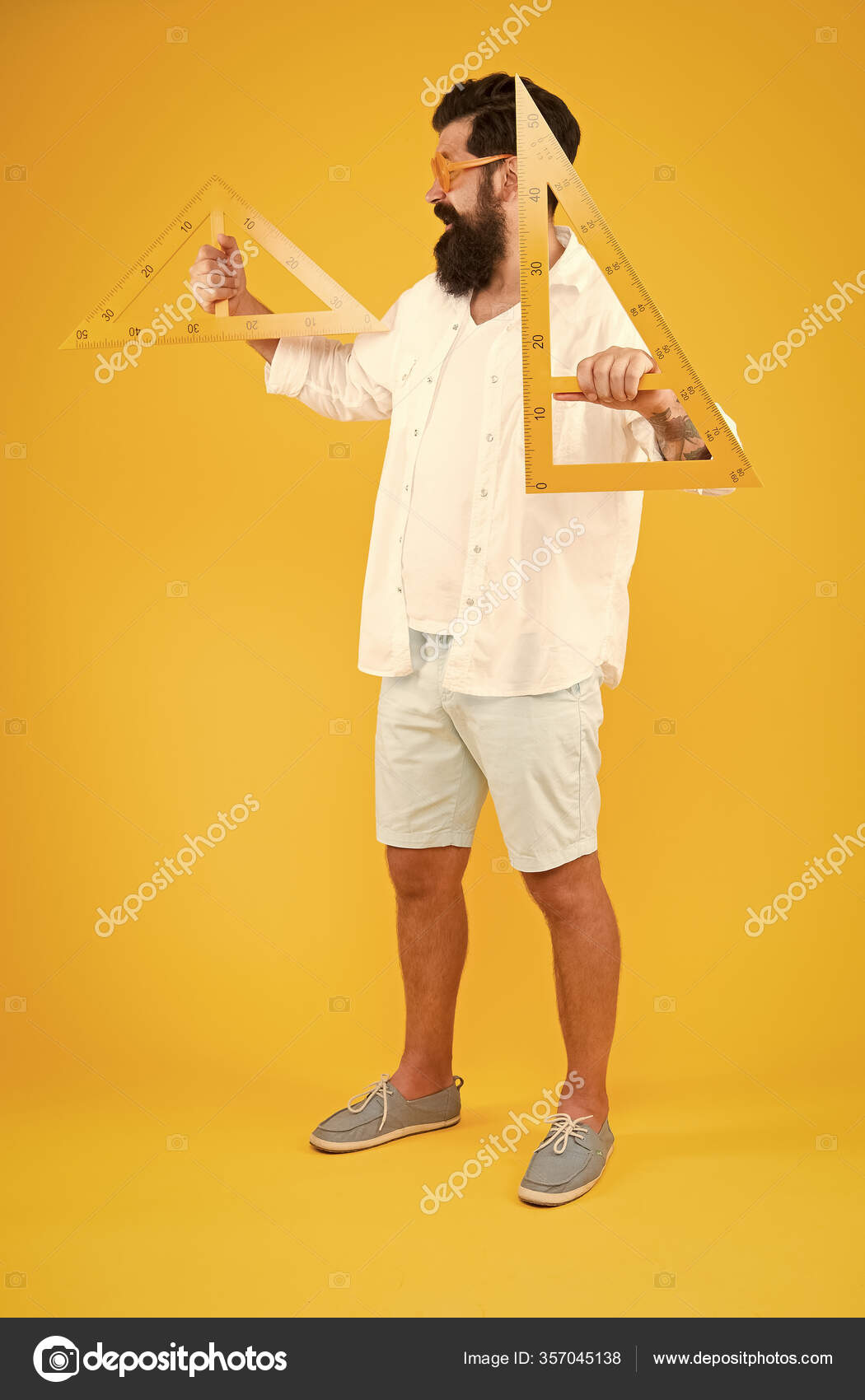 Man math lesson. Student using measuring instrument. Engineering ...