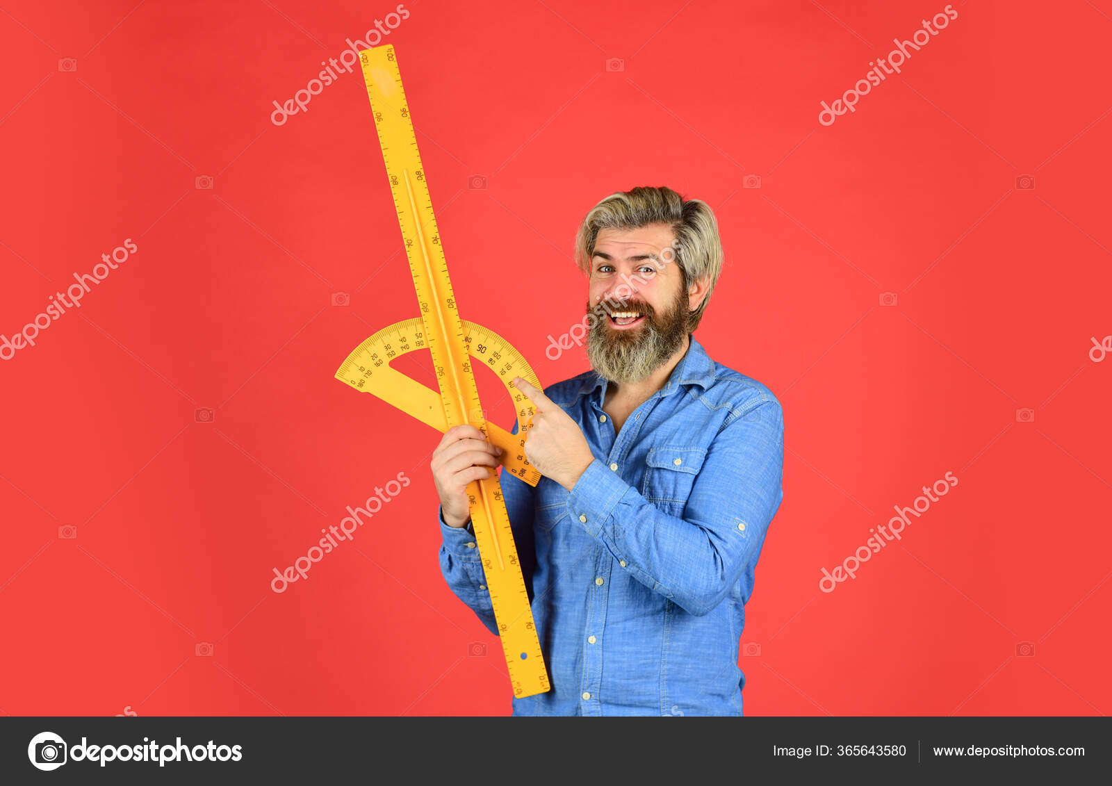 Bearded man use ruler. Education concept. Study hard. Measurement tool ...