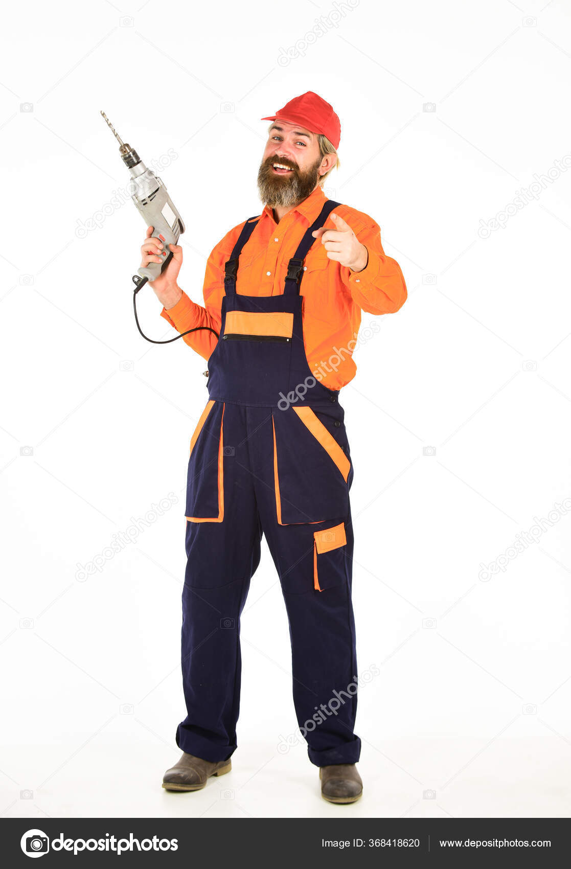 Safety measures. Drilling concept. Perforator and bit. Powerful drill ...