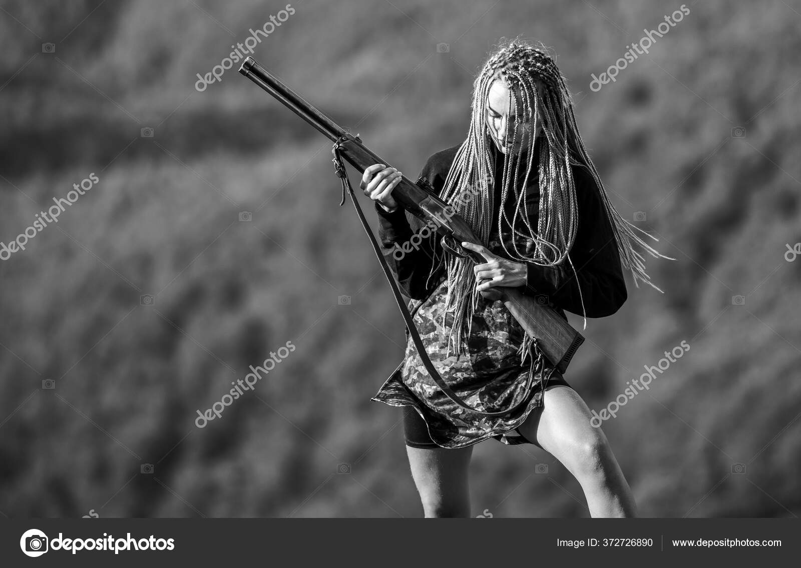 Hunting Season Sexy Warrior She Is Warrior Woman Attractive Long Hair Pretty Face Hold Rifle